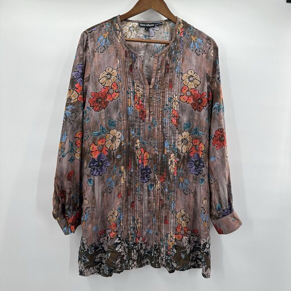 Tolani | Tops | Tolani Tunic Top Womens Small Floral Multicolor Pintuck ...